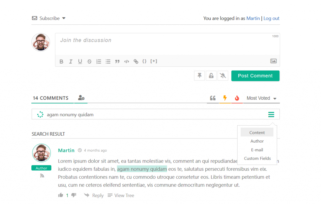 wpDiscuz – Comment Search – gVectors Team