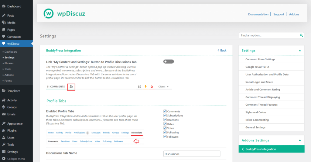 wpDiscuz – BuddyPress Integration – gVectors Team