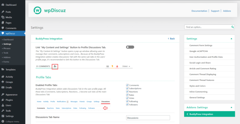 wpDiscuz – BuddyPress Integration – gVectors Team