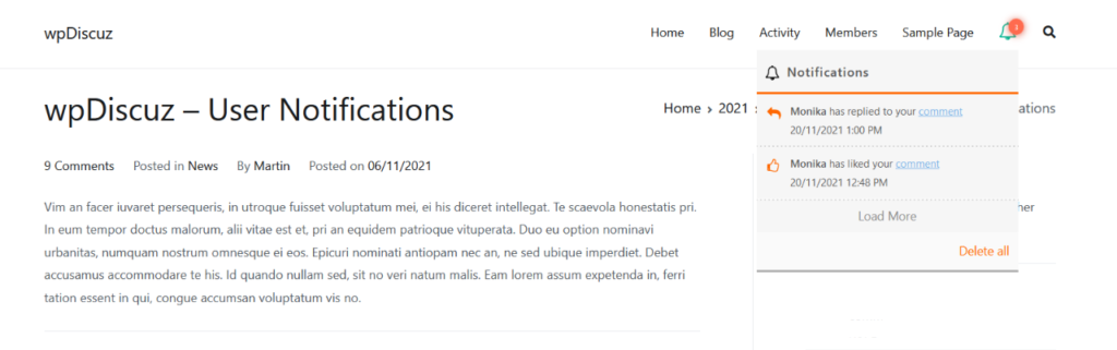 wpDiscuz – User Notifications – gVectors Team
